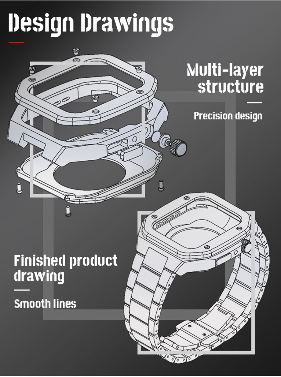 Smart Watch Metal Case Luxury Silver Strap 41mm 45mm Size Band ...