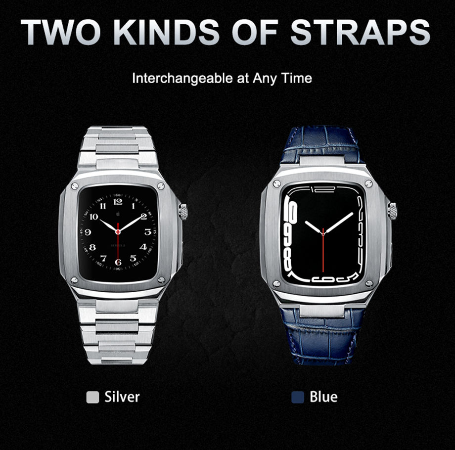 Smart Watch Metal Case Luxury Silver Strap 41mm 45mm Size Band ...