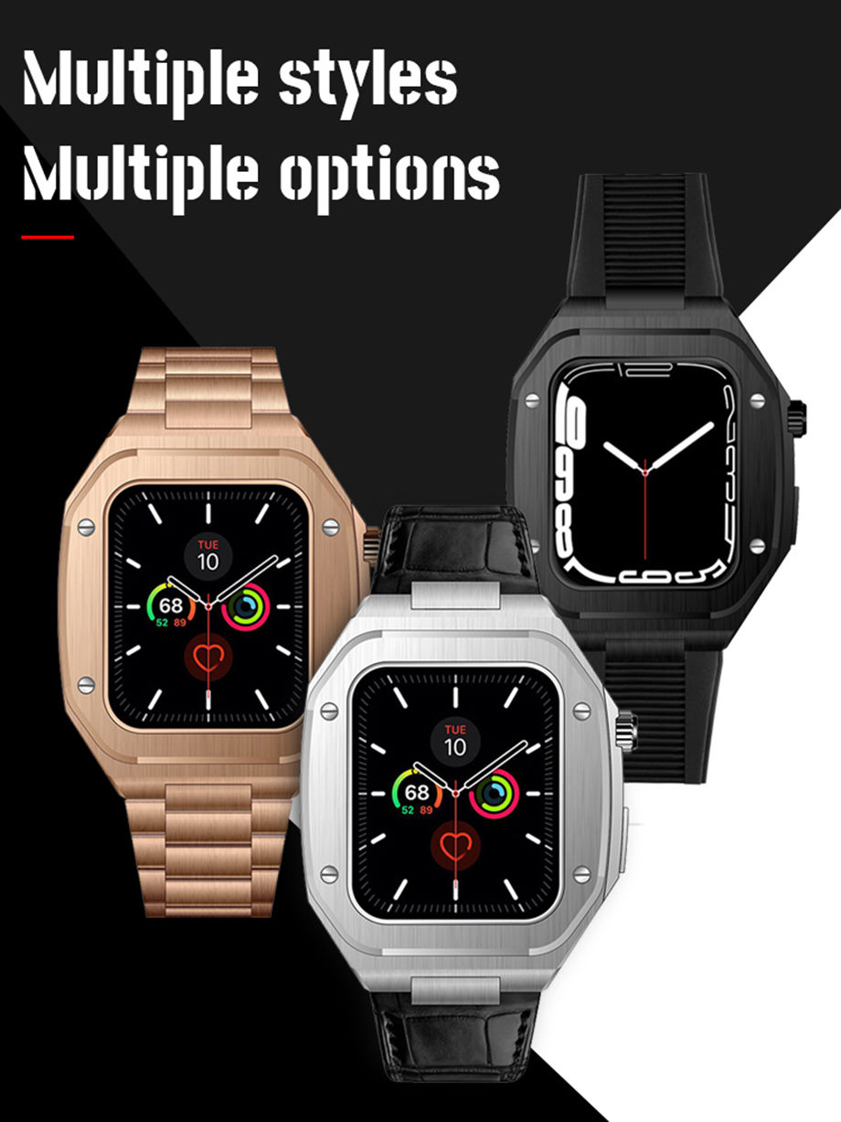 Smart Watch Metal Case Luxury Silver Strap 41mm 45mm Size Band ...