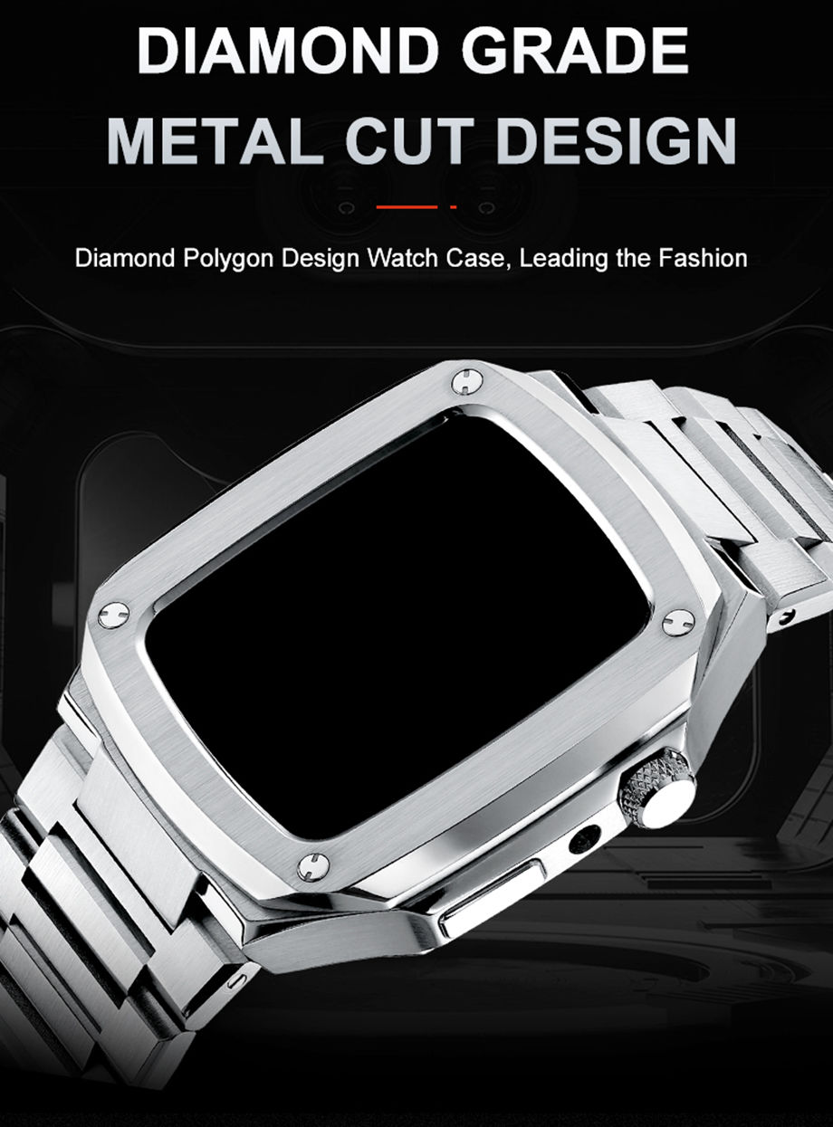 Smart Watch Metal Case Luxury Silver Strap 41mm 45mm Size Band ...