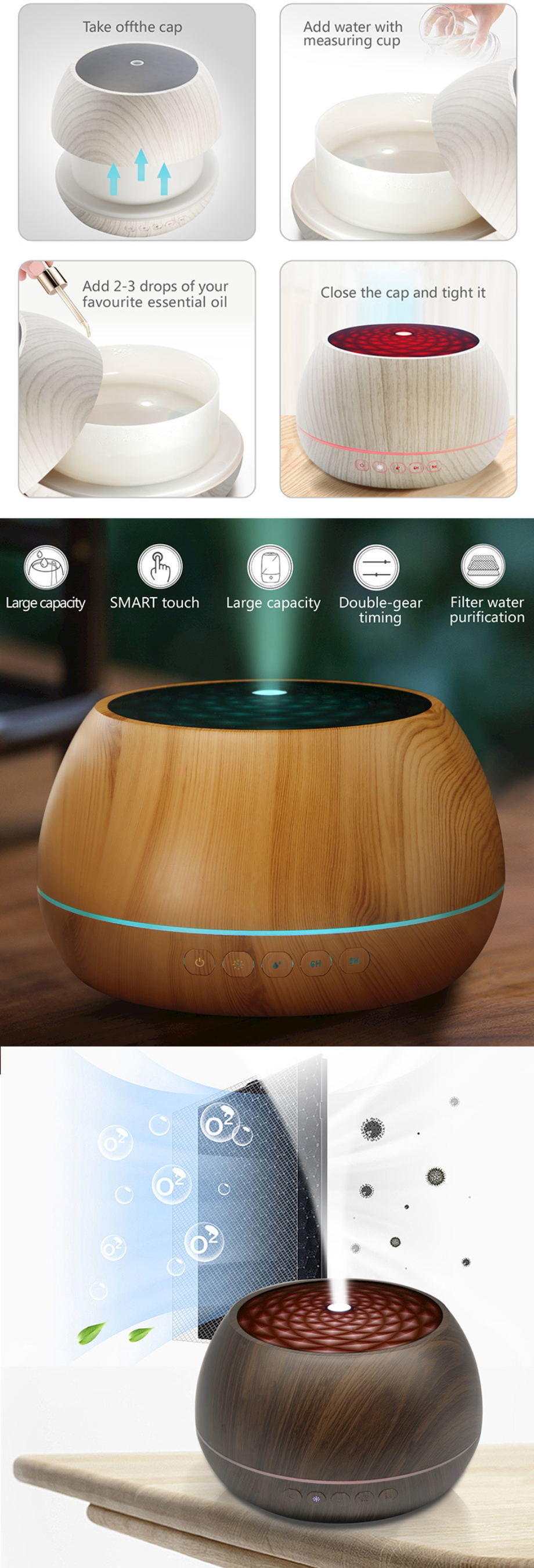 Wholesale 7 Color Led 1000ml Blue Tooth Speaker Wooden Grain Essential ...