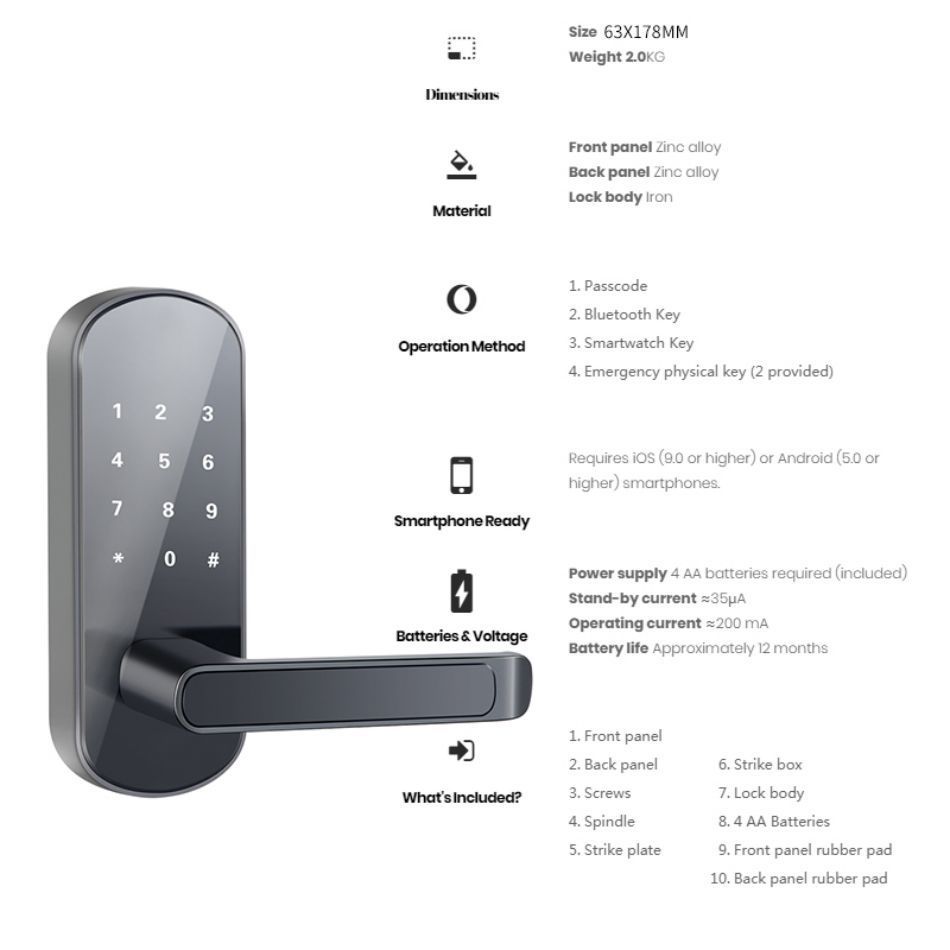 Simple Economical Smart Door Lock 5 Unlock Ways Smart Lock Front Door ...