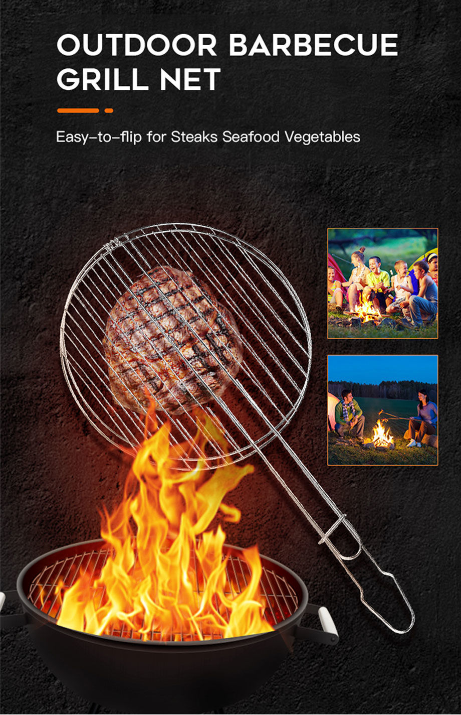 Easy-to-flip For Steaks Seafood Vegetables Outdoor Barbecue Grill Net ...