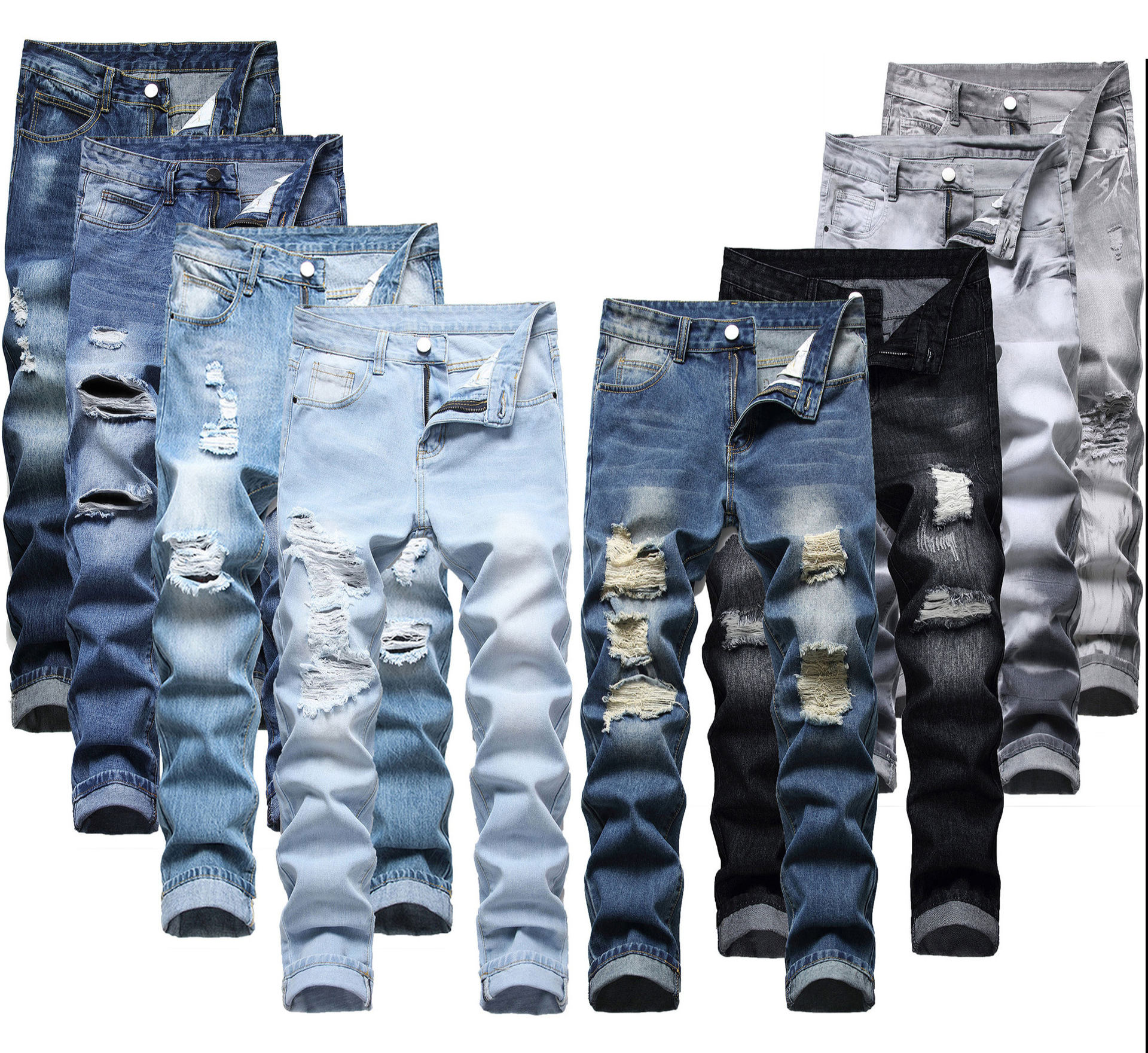 Buy Wholesale China High Quality Custom Ripped Jeans Slim Fit Stacked ...