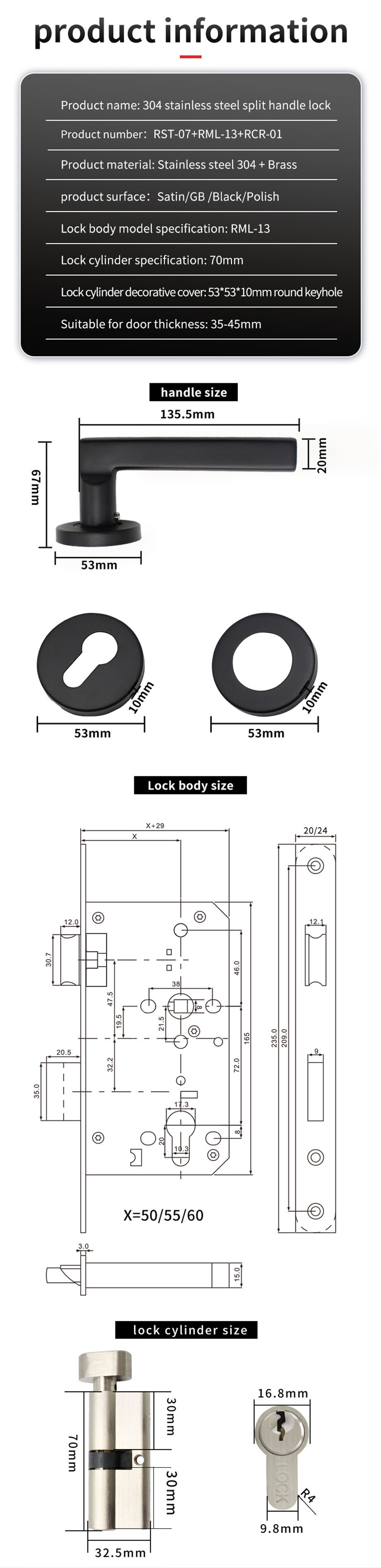 European Standard High Quality Stainless Steel 304 House Secure Brushed ...