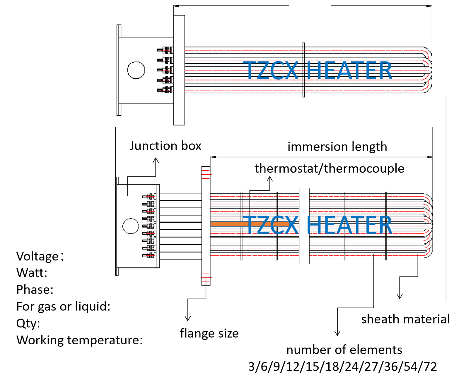 12kw 15kw 18kw Or Customized Stainless Steel Industrial Flanged Electric Oil Heating Element ...