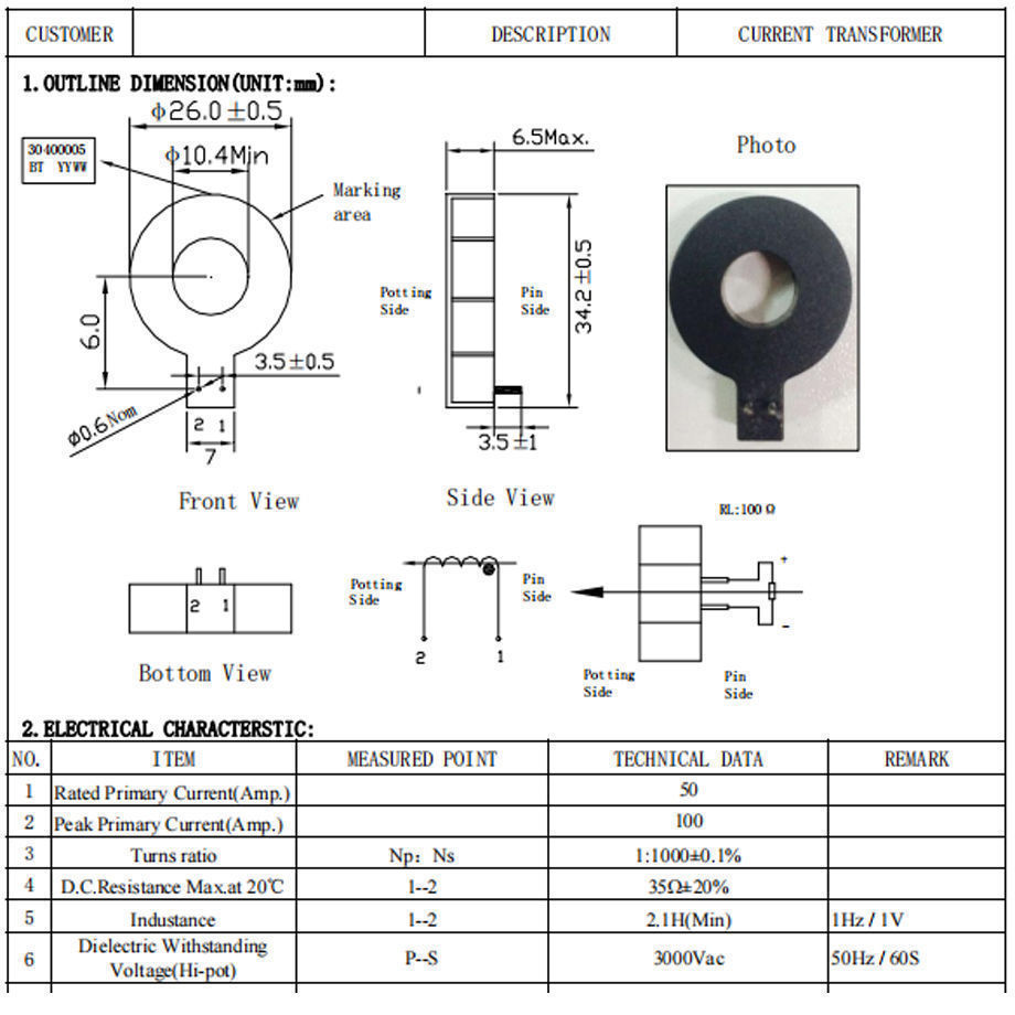 Buy Wholesale China Custom Current Transformer Current Sensor High And ...