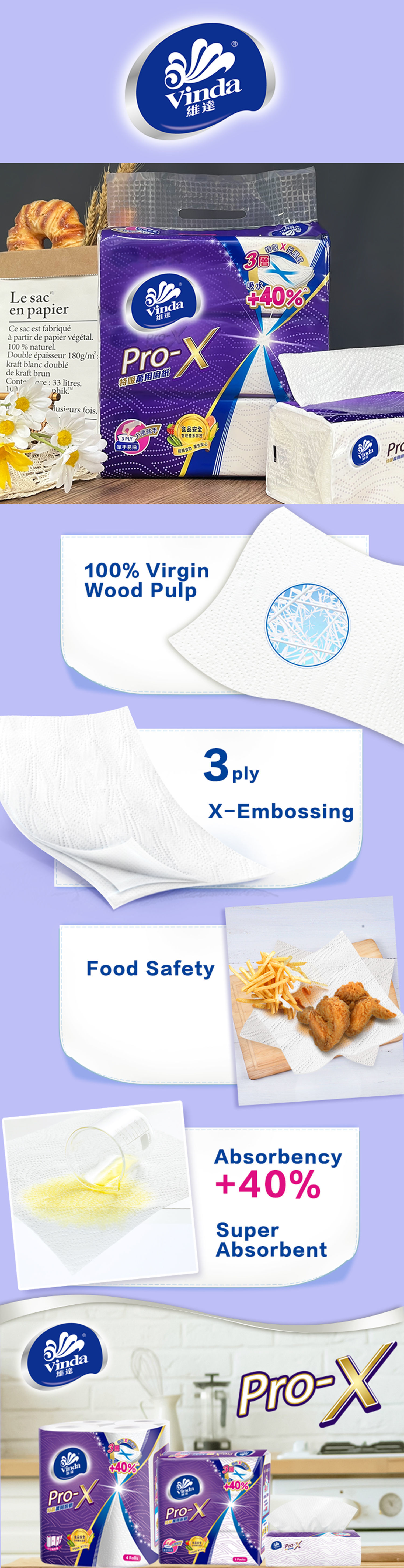 Kitchen Tissue Wholesale Vinda Pro-x 60sheets 3ply Z-fold Paper Towel ...