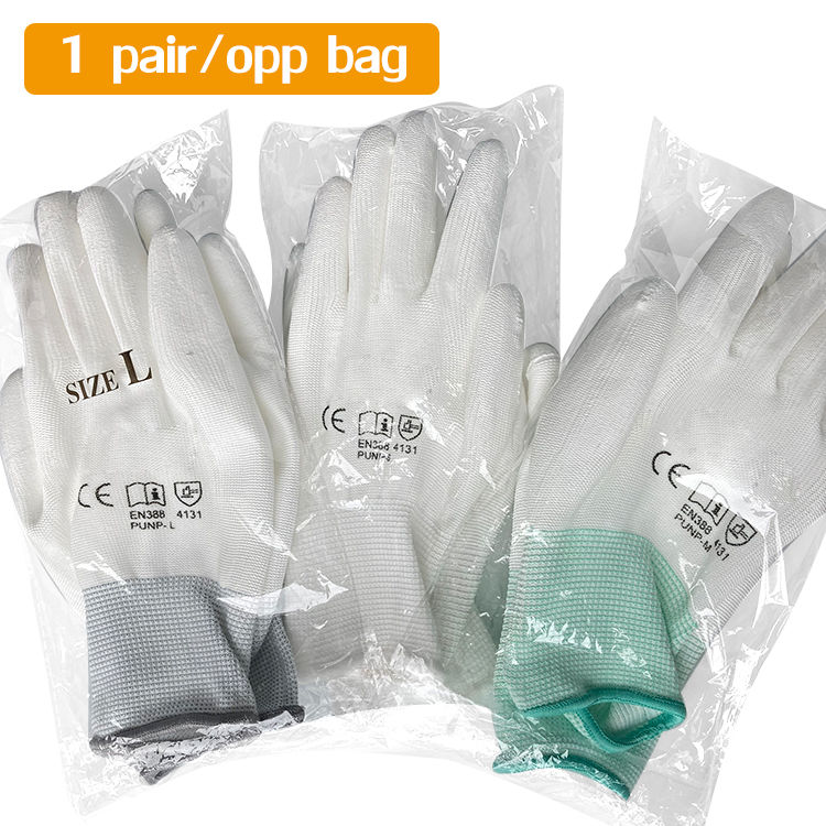 Factory Price White Black Grey Color Safety Pu Palm Finger Coated ...