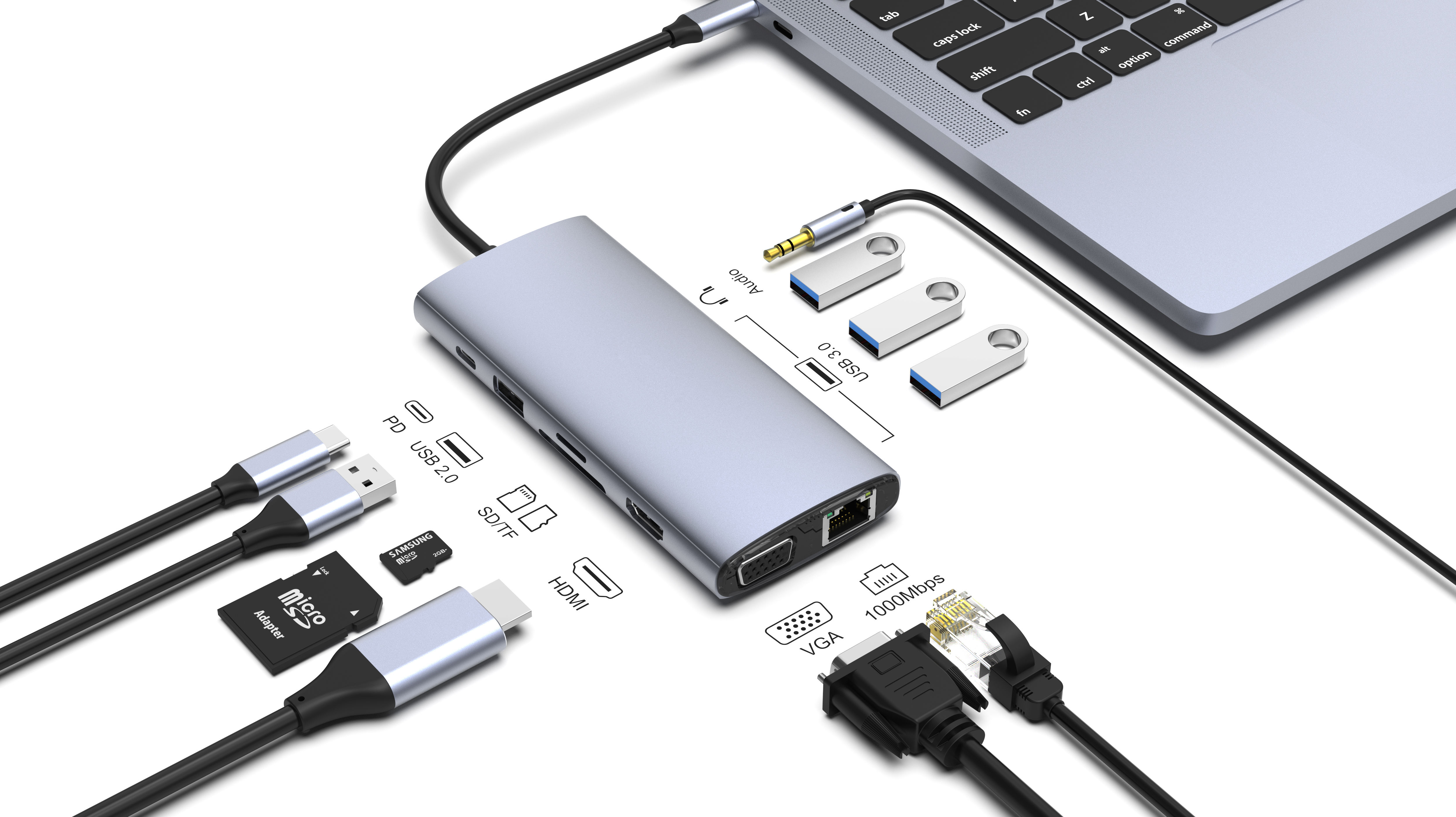 Wholesale 11-in-1 Usb-c Hub With Dual 4k Monitor 4k60hz , Vga,usb3.0 ...