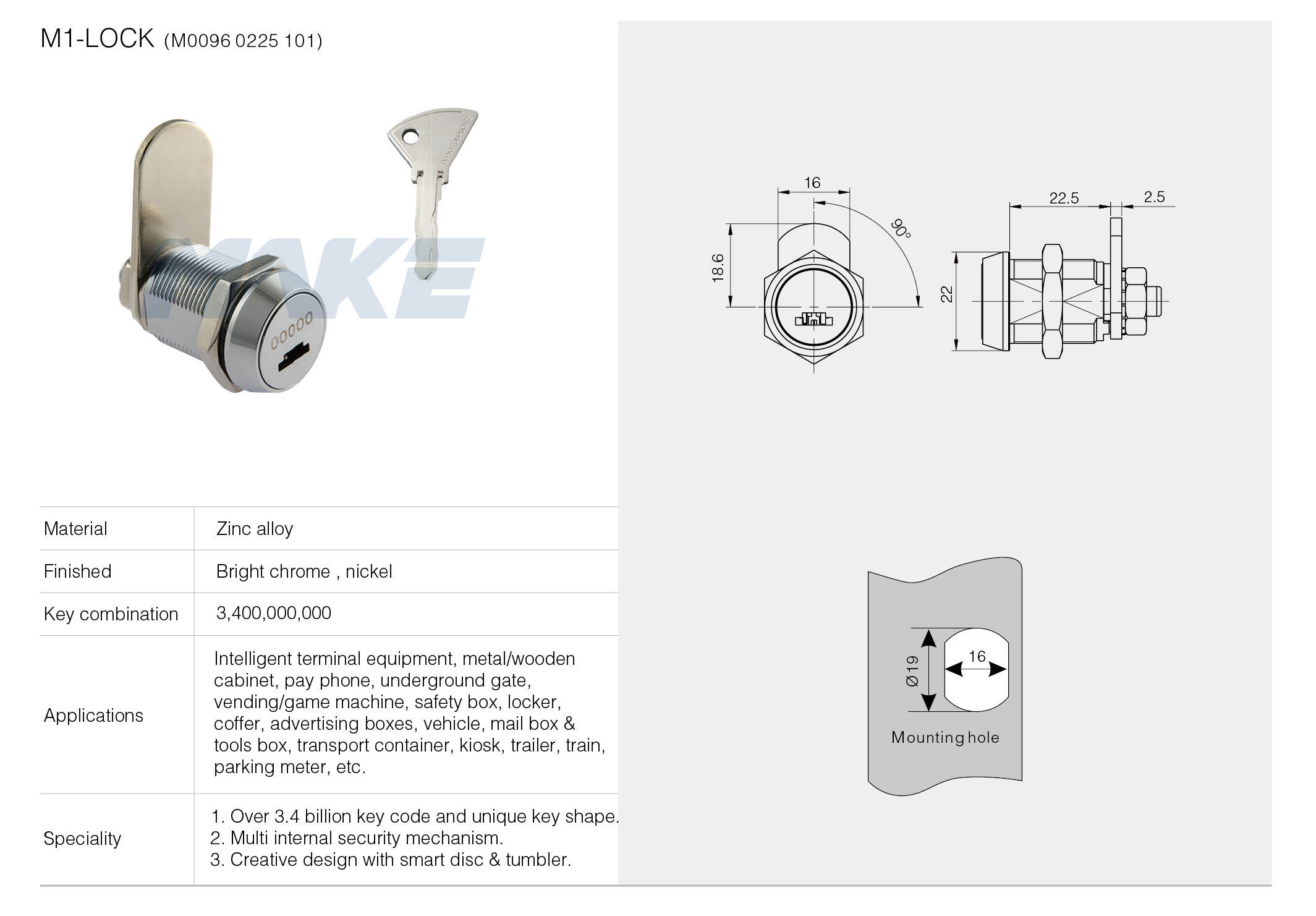 Buy Wholesale China M1 High Security Cam Lock With Key Combination Over ...
