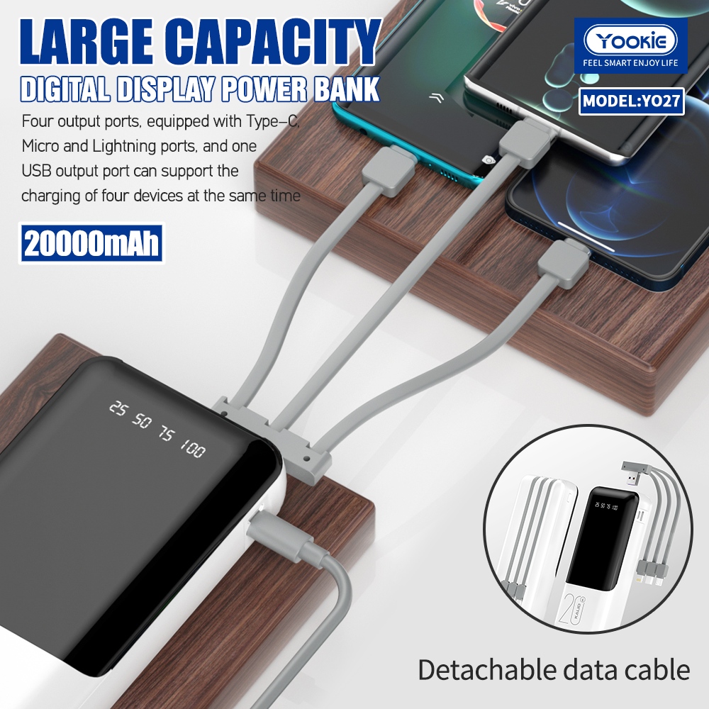 Yookie Digital Display Power Bank 20000mah With Charging Cable For Iph ...