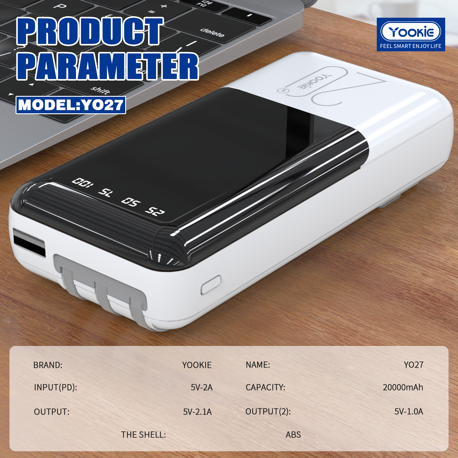 Yookie Digital Display Power Bank 20000mah With Charging Cable For Iph ...