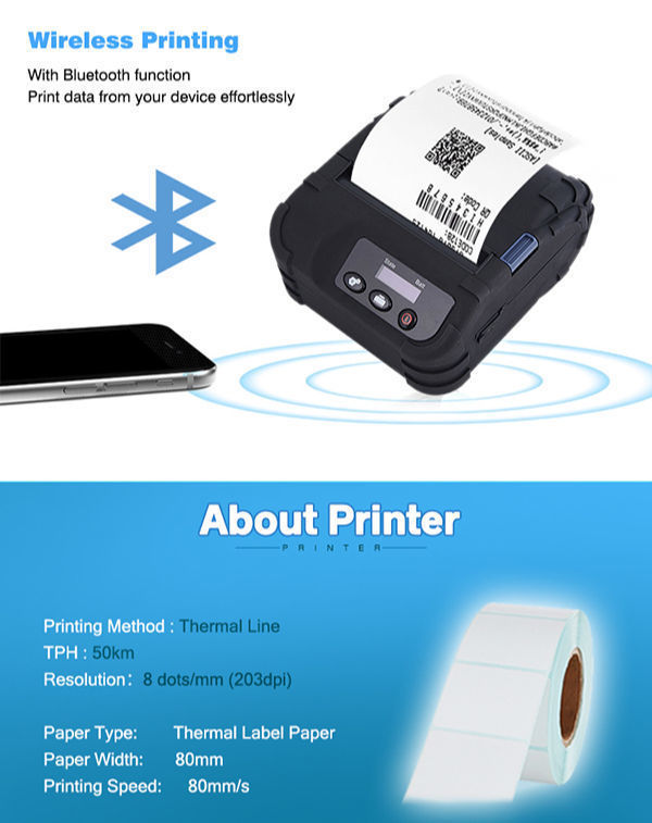 Buy China Wholesale Lcd Display 80mm Wireless Mobile Thermal Bluetooth ...