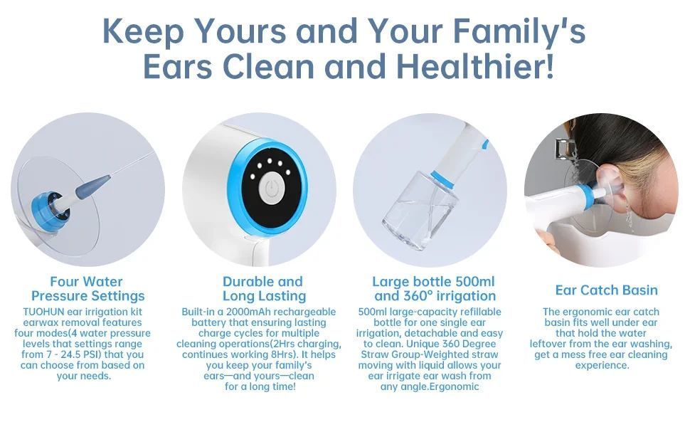 Electric Ear Wax Removal Tool Cleaning Reusable Ear Cleaner Irrigation ...