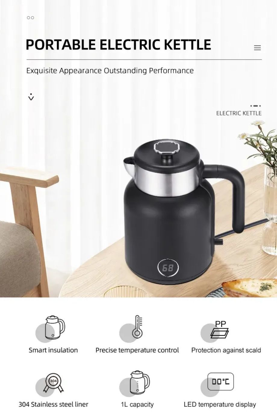Household Automatic Thermostatic Kettle 1l Intelligent Cooking Device ...
