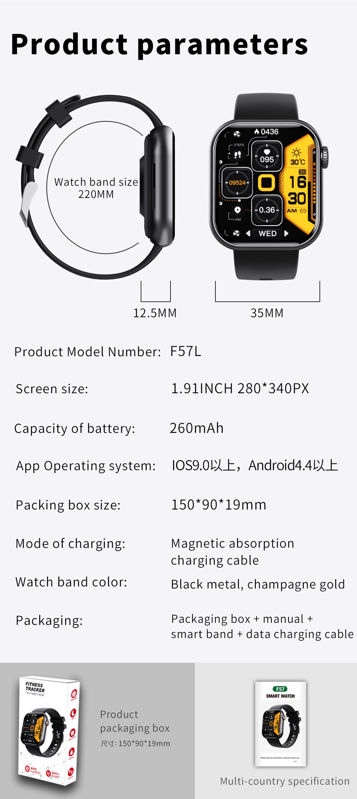 2023 New Watch F57 Hot Sale Full Touch Smartwatch Waterproof 1.91inch ...