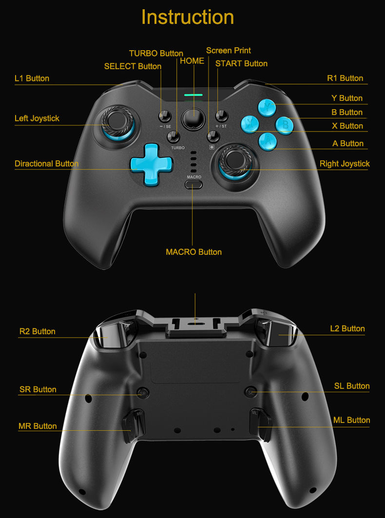 Wireless Controller For Android Ios Pc N-switch Ps4 Ps3 Macro Function Back Buttons Mobile Game ...