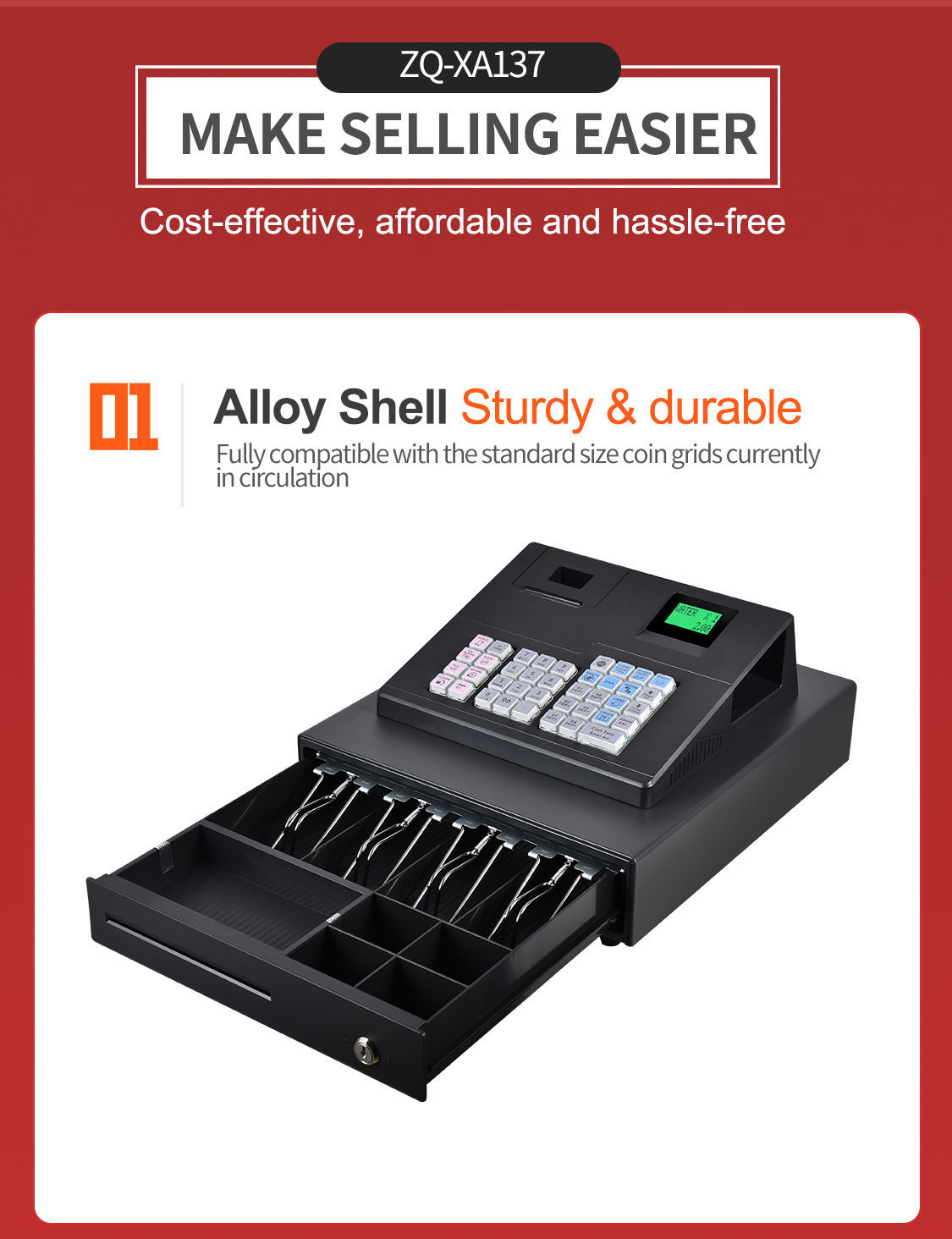 Electronic Cash Register Ecr Zq-xa137 With Cash Drawer Retail Billing ...