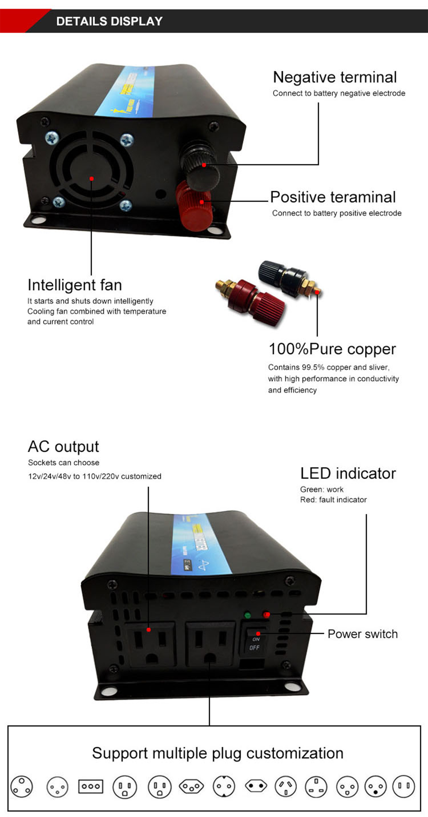 P500-12-220 12 24 48vdc Input 220vac Output 500 Watts Car Power ...