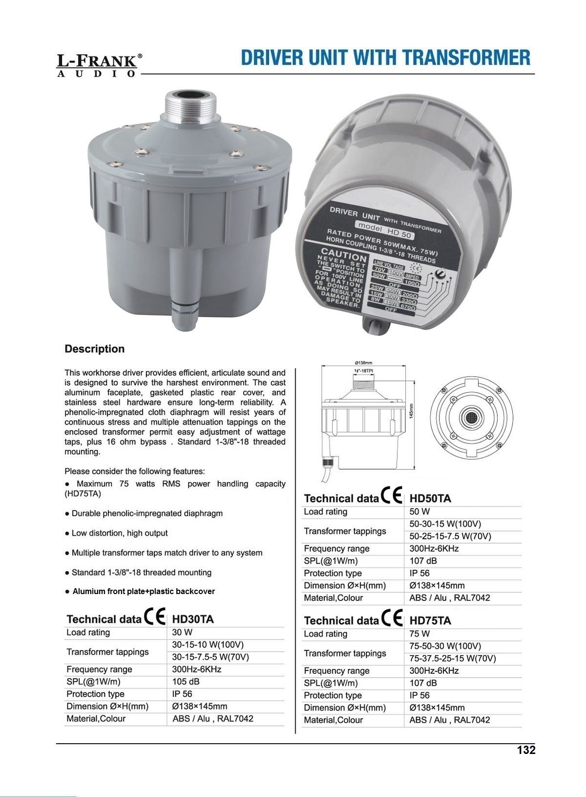 Hd75ta Public Address Pa Outdoor Church Mosque Horn Speaker Driver Unit 75w 50w 35w 100v ...