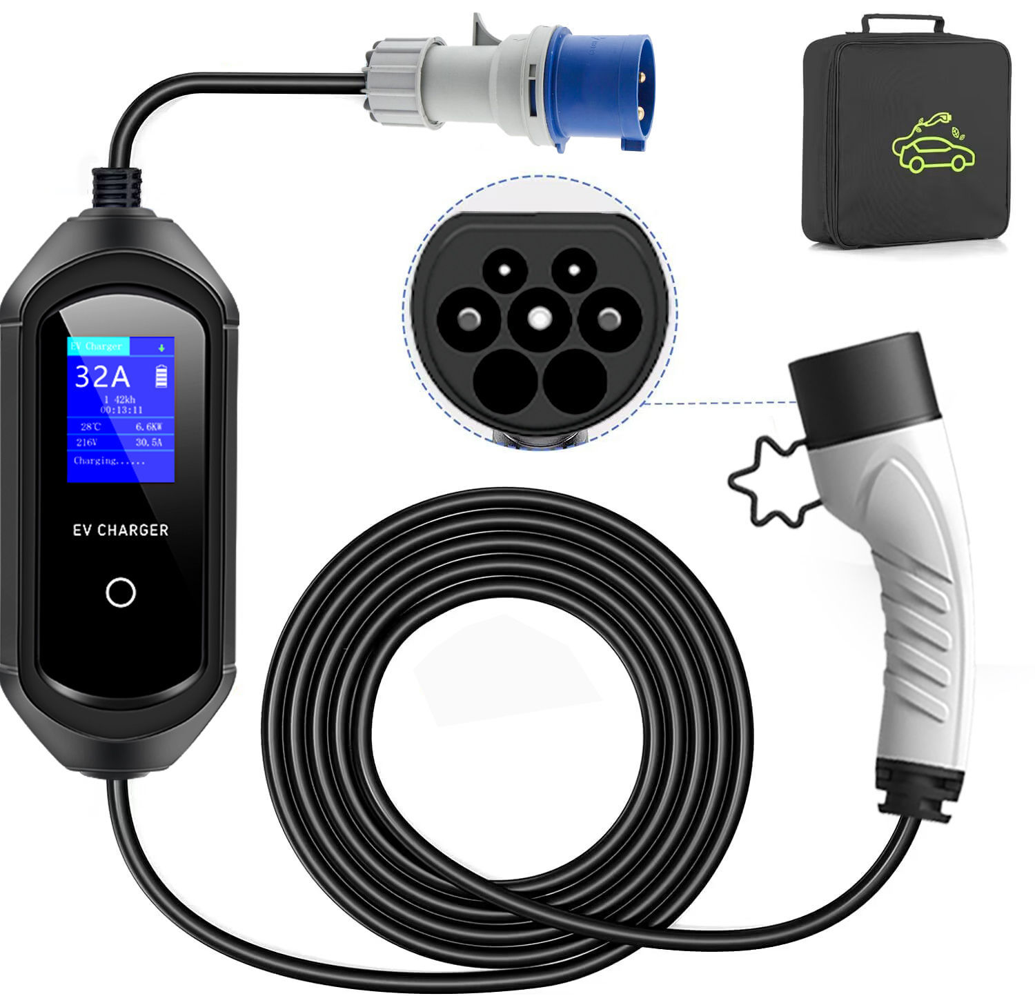 Buy Wholesale China Electric Ip65 Portable Ev Charger 32a 5m Cable 7kw ...