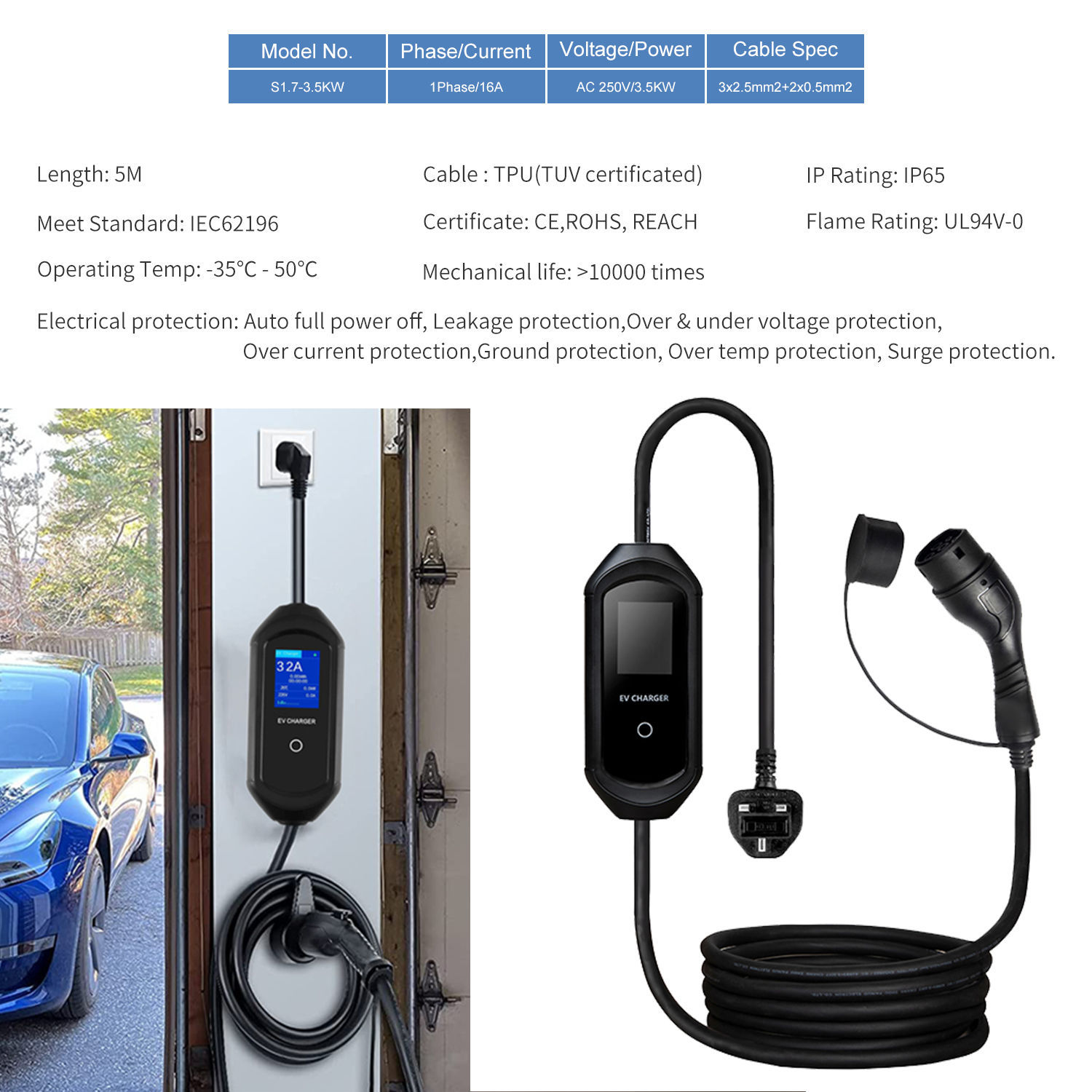 Buy Wholesale China Compratible With All Type 2 Evs/phevs Tpu 16a Ev ...