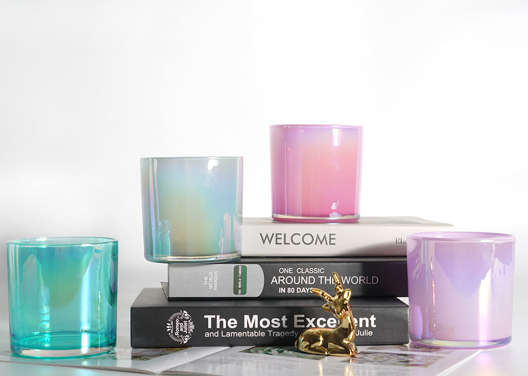 Hot Sale Harderson 14oz Iridescent Finish Colored Glass Candle Jars ...