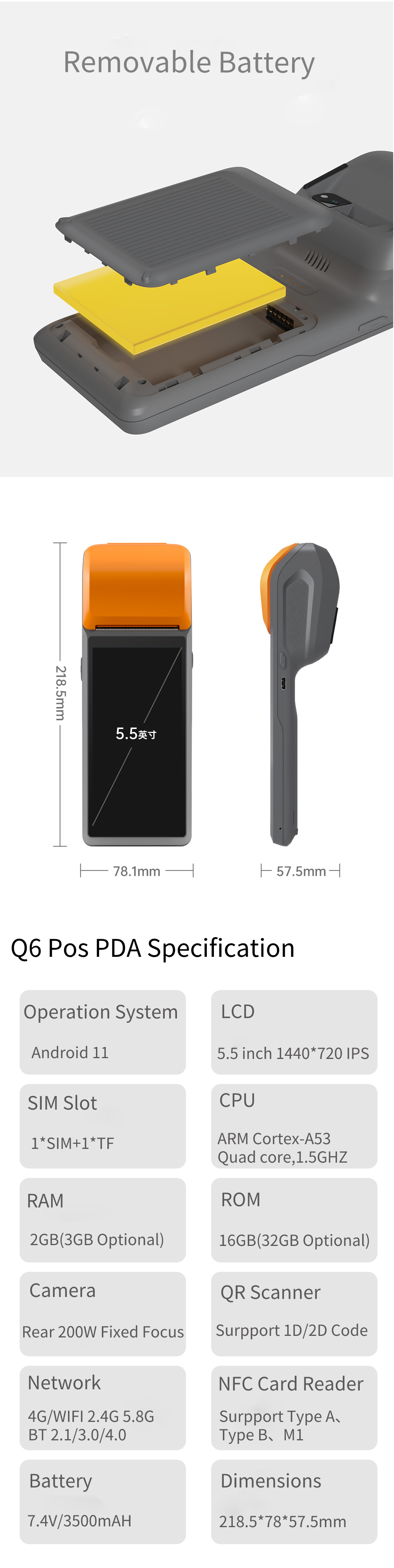 Q6 Portable 5.5 Inch Android Mobile 4g Pos With Built-in Printer ...