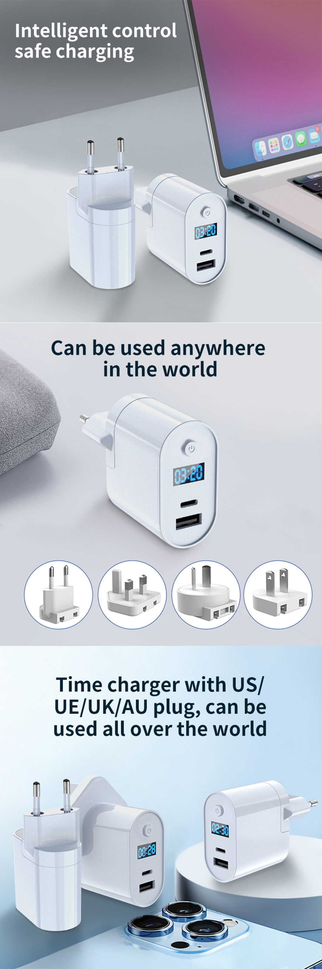 Wholesale Cell Phone Charger Display Time Controlled Adapter Plug Usb ...