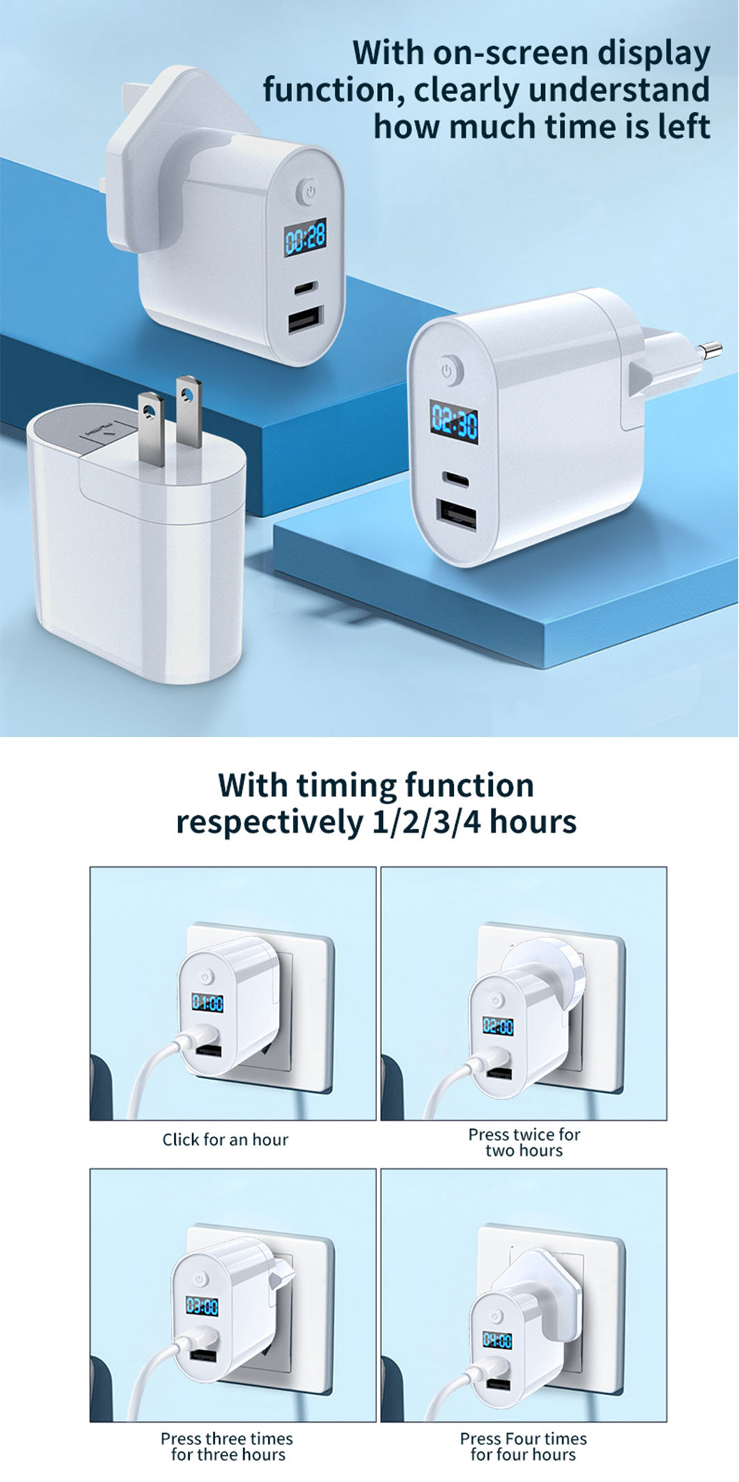 Wholesale Cell Phone Charger Display Time Controlled Adapter Plug Usb ...