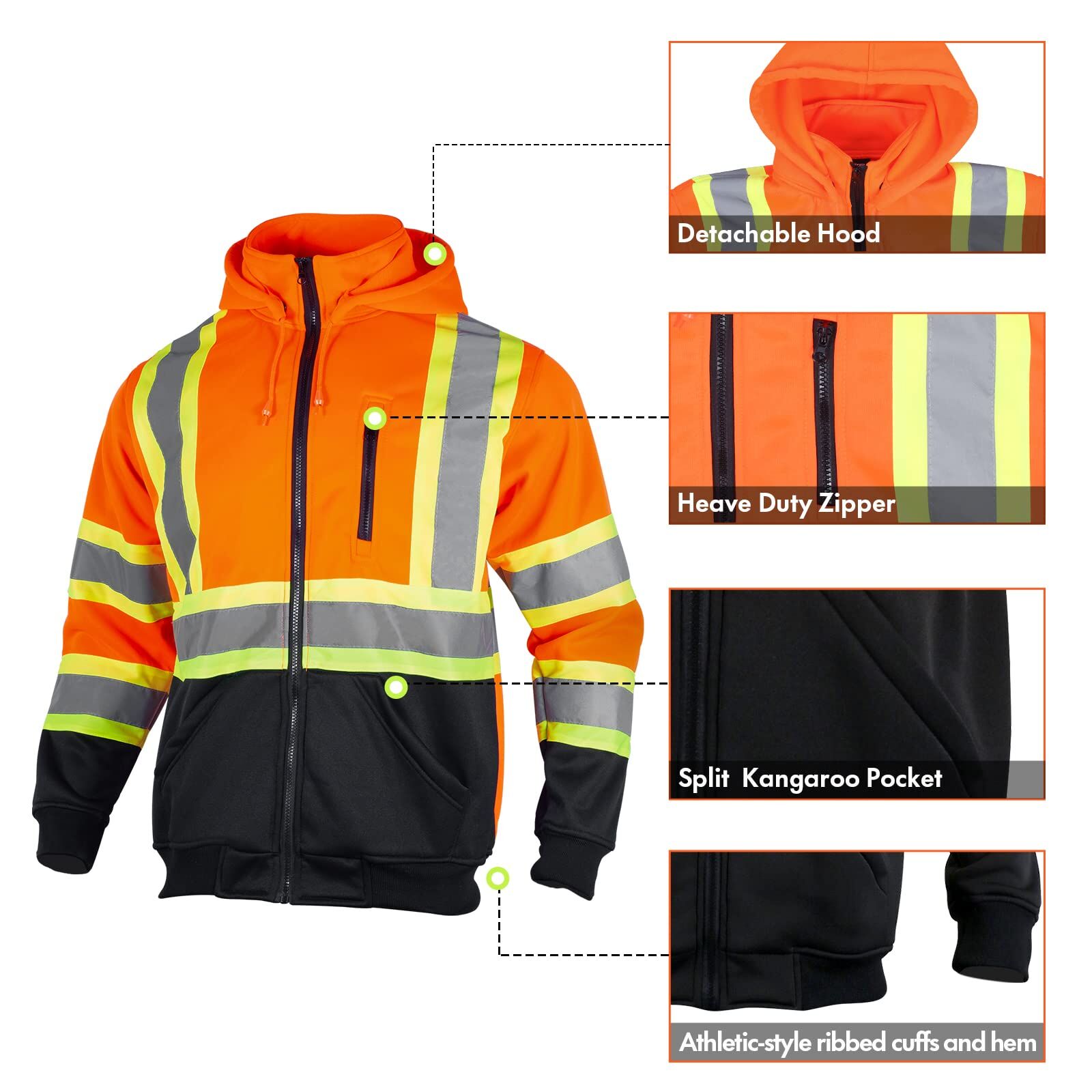 High Visibility Ansi Class 3 Reflective Safety Fleece Sweatshirt Hoodie ...