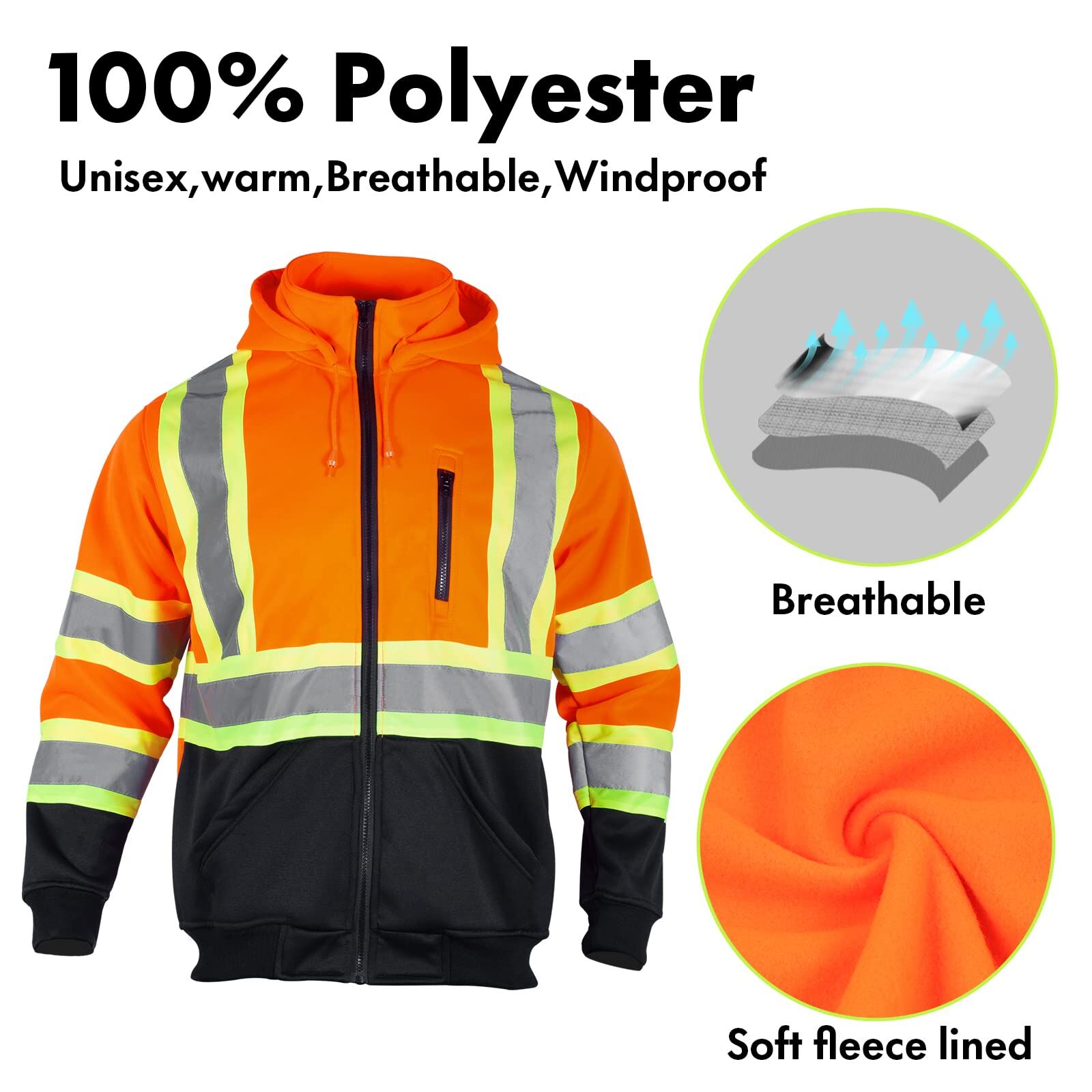 High Visibility Ansi Class 3 Reflective Safety Fleece Sweatshirt Hoodie ...