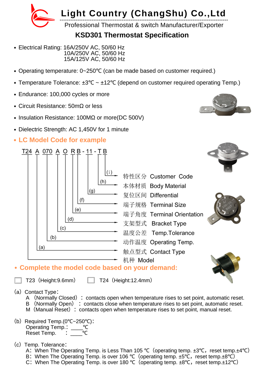 9.6mm 12.4mm Ksd301 16a 250v Bimetal Thermostat For Household And ...