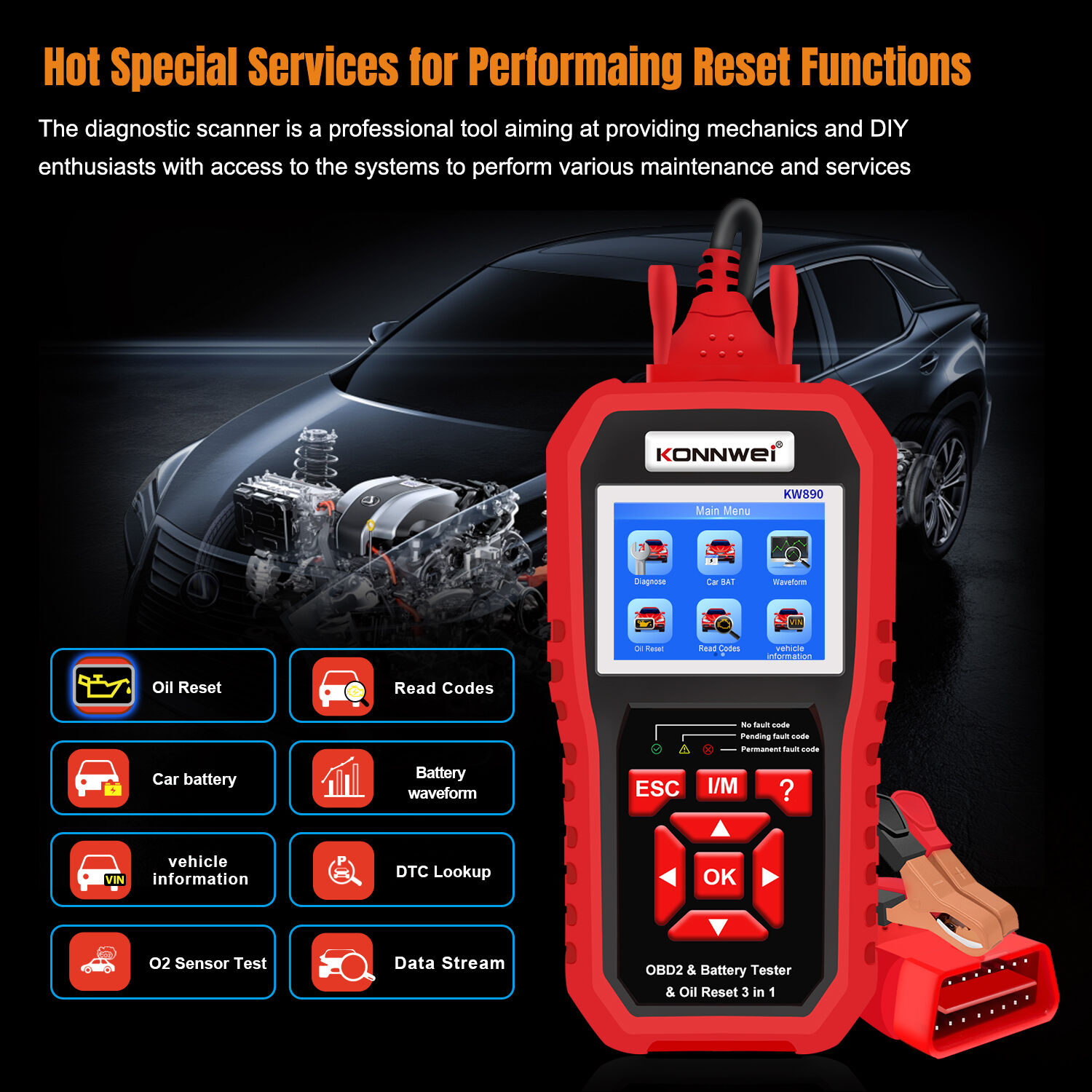 Konnwei Kw890 Oil Reset Tool With Cheap Oem Fee, Oil Reset Tool, Car ...