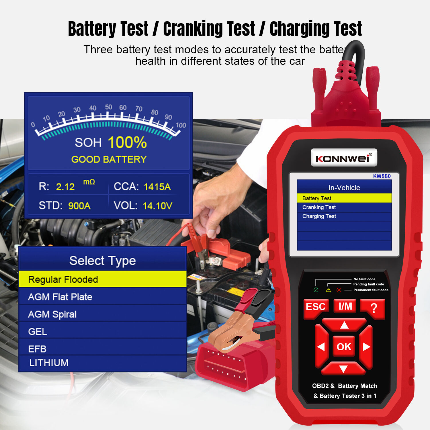 Konnwei Manufacturer Kw880 Car Obdii Diagnostic Scanner With Battery ...