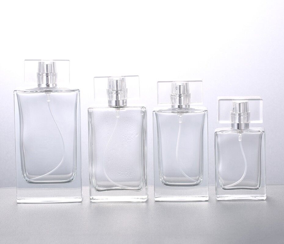 30ml 50ml 100ml Rectangle Shape Glass Bottle With Spray Aluminium ...