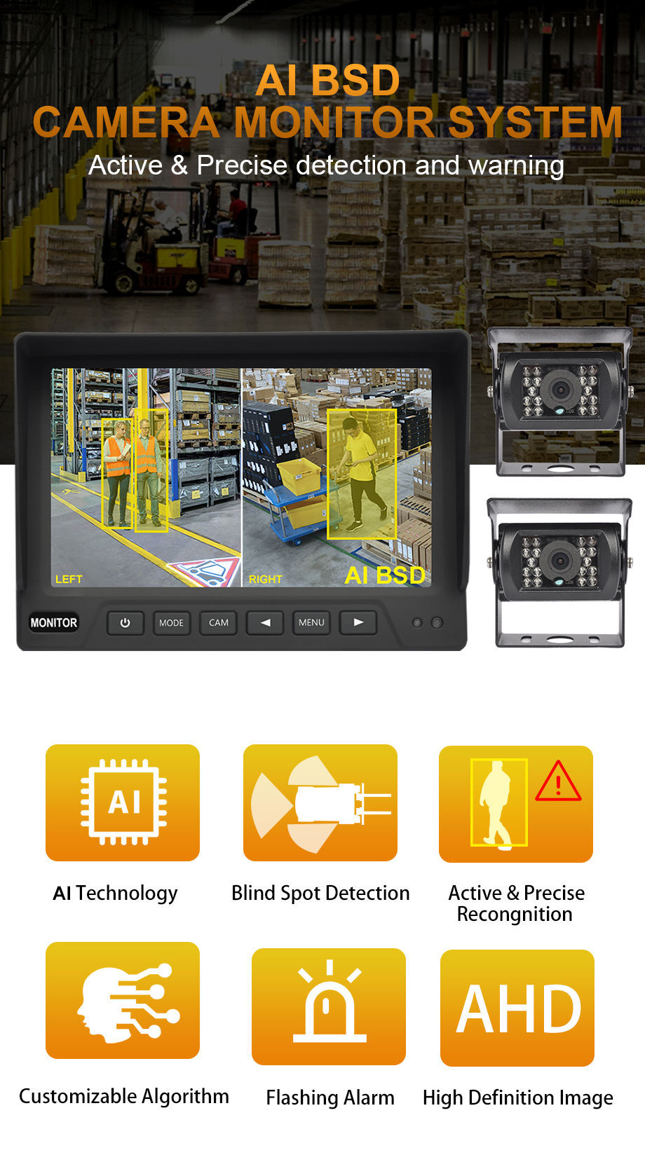 Ai Bsd Car Monitor Commercial Vehicle And Pedestrian Active Detection ...