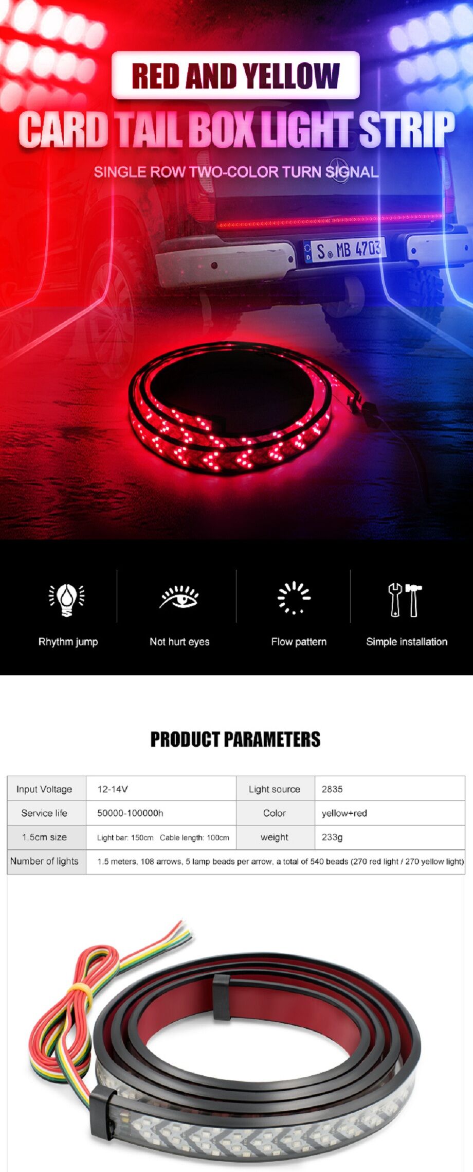 Buy Wholesale China New Red Yellow Truck Tailgate Led Strip Light Bar ...