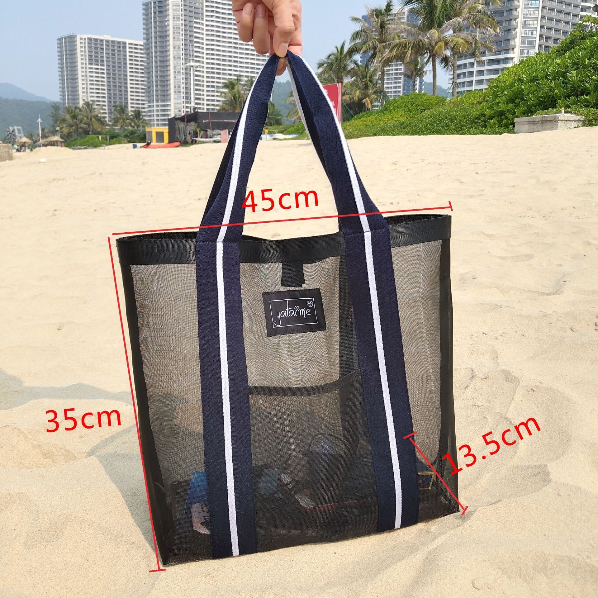 Buy Wholesale China Mesh Net Tote Bag Beach Bag With 6 Pockets & Beach ...