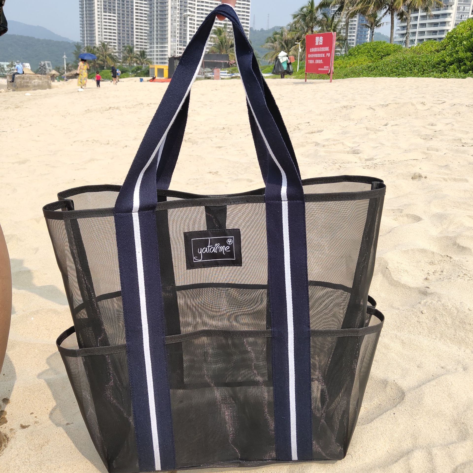 Buy Wholesale China Mesh Net Tote Bag Beach Bag With 6 Pockets & Beach ...