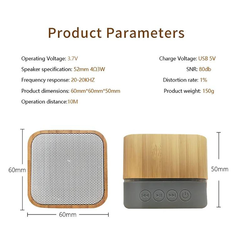 Square Mini Portable Bamboo Wooden Wireless Speaker Eco-friendly ...
