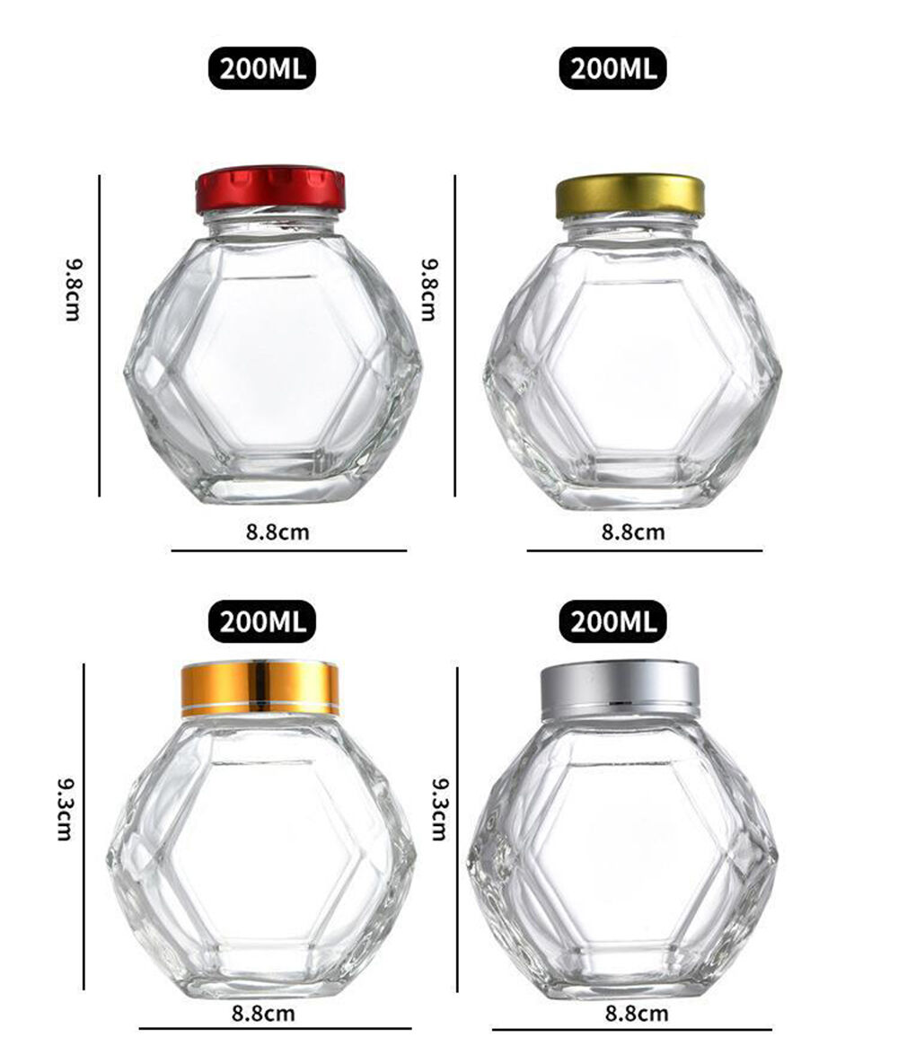 200ml 380ml Glass Honey Jar With Dipper Hexagon Shape, Honey Bottle, Pickle Jar, Glass Honey Jar ...