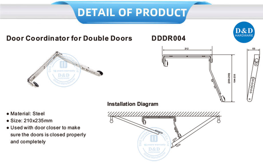 Hot Sell Steel Material Door Coordinator For Double Doors Used With ...
