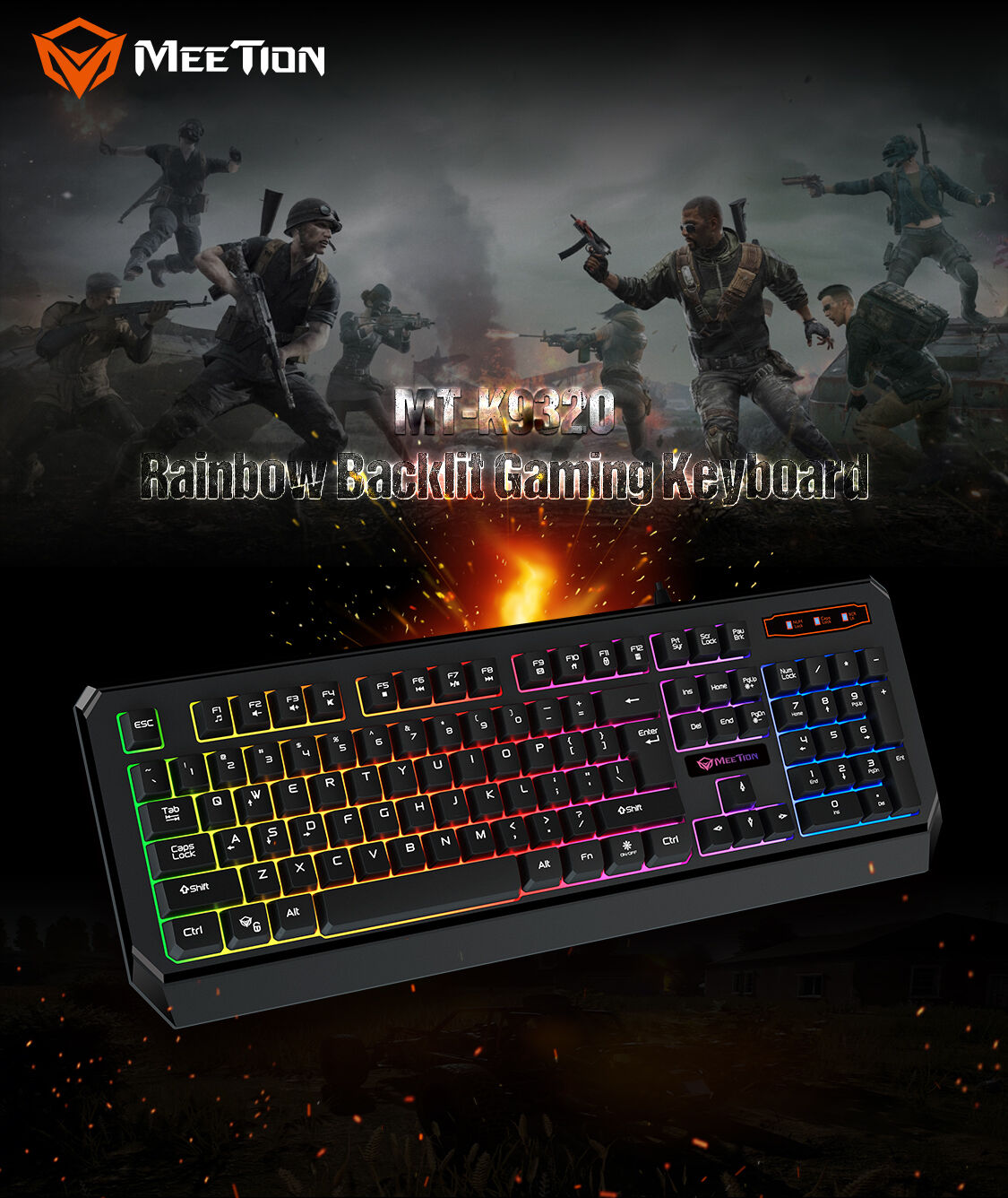 Meetion Mt-k9320 New Luminous Standard 104-key Membrane Rgb Waterproof ...