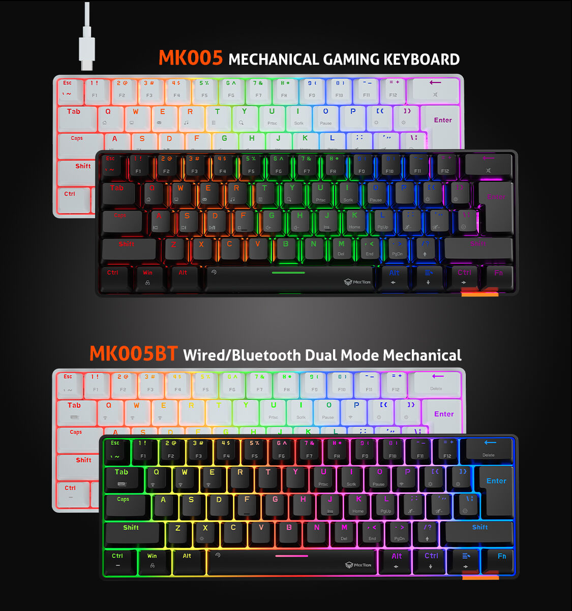 Meetion Mt-mk005bt Dual Mode Portable Bluetooth 60 Rgb Backlit Mini ...