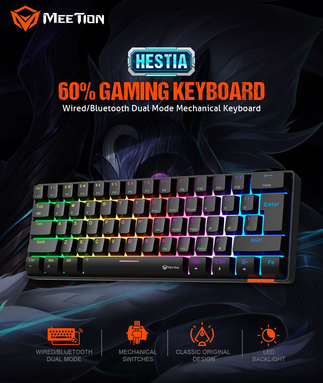 Meetion Mt-mk005bt Dual Mode Portable Bluetooth 60 Rgb Backlit Mini ...