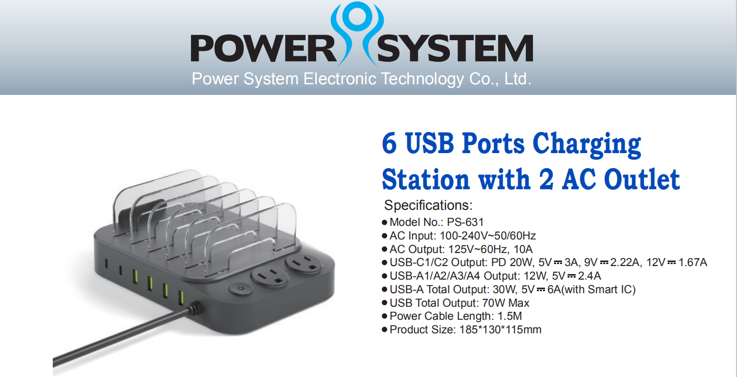 Buy Wholesale China 6 Usb Ports Charging Station With 2ac Outlets ...