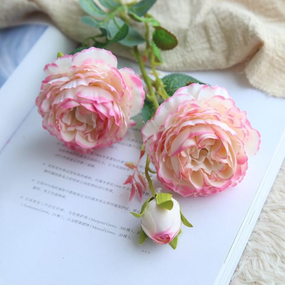 Buy Wholesale China 3 Head Artificial Flower Bunches Peony Silk Fabric ...