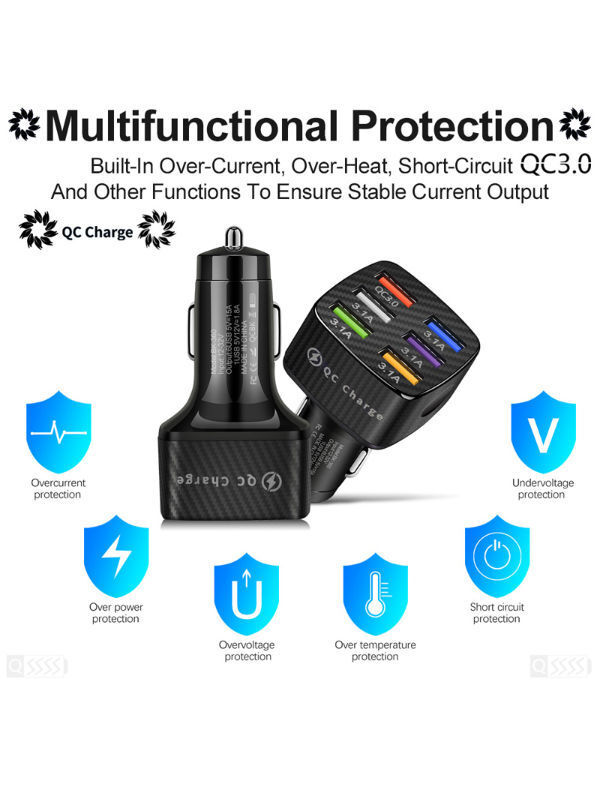 Multiport Car Charger 6 Usb Port 15a Qc3.0 Fast Charging Car Adapter ...